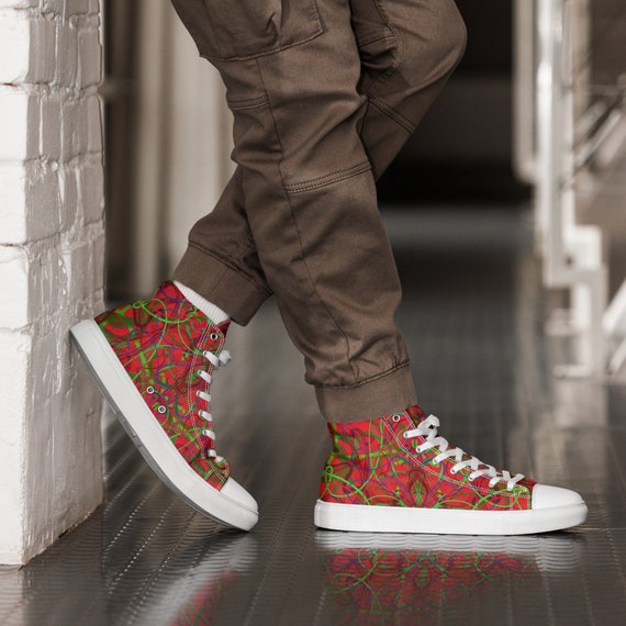Mens High Top Canvas Shoes SJ Serie Red Theme Abstract Design Original Art by DM Etsy Canada