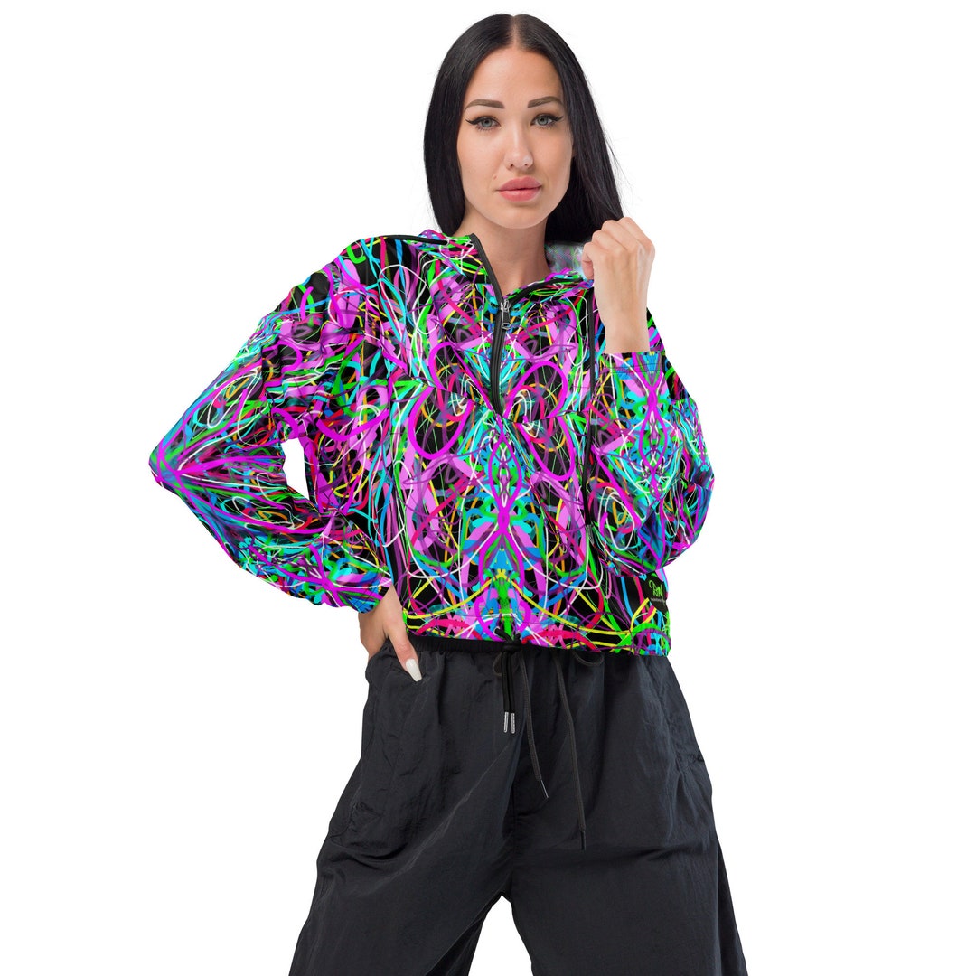 Cropped Windbreaker, Jacket, Unisex, Rainbow, Original Abstract Art ...