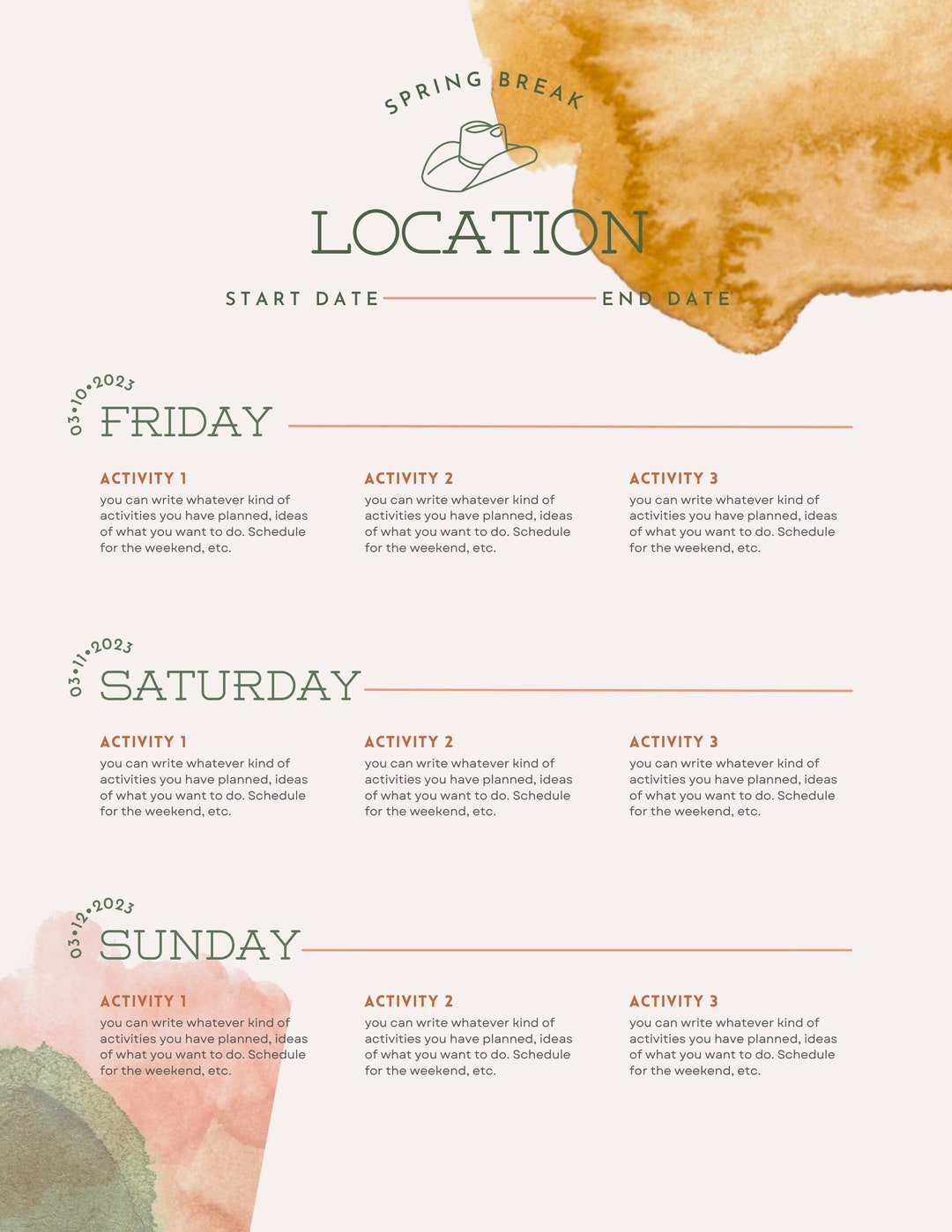 Spring Break Trip Itinerary - Etsy