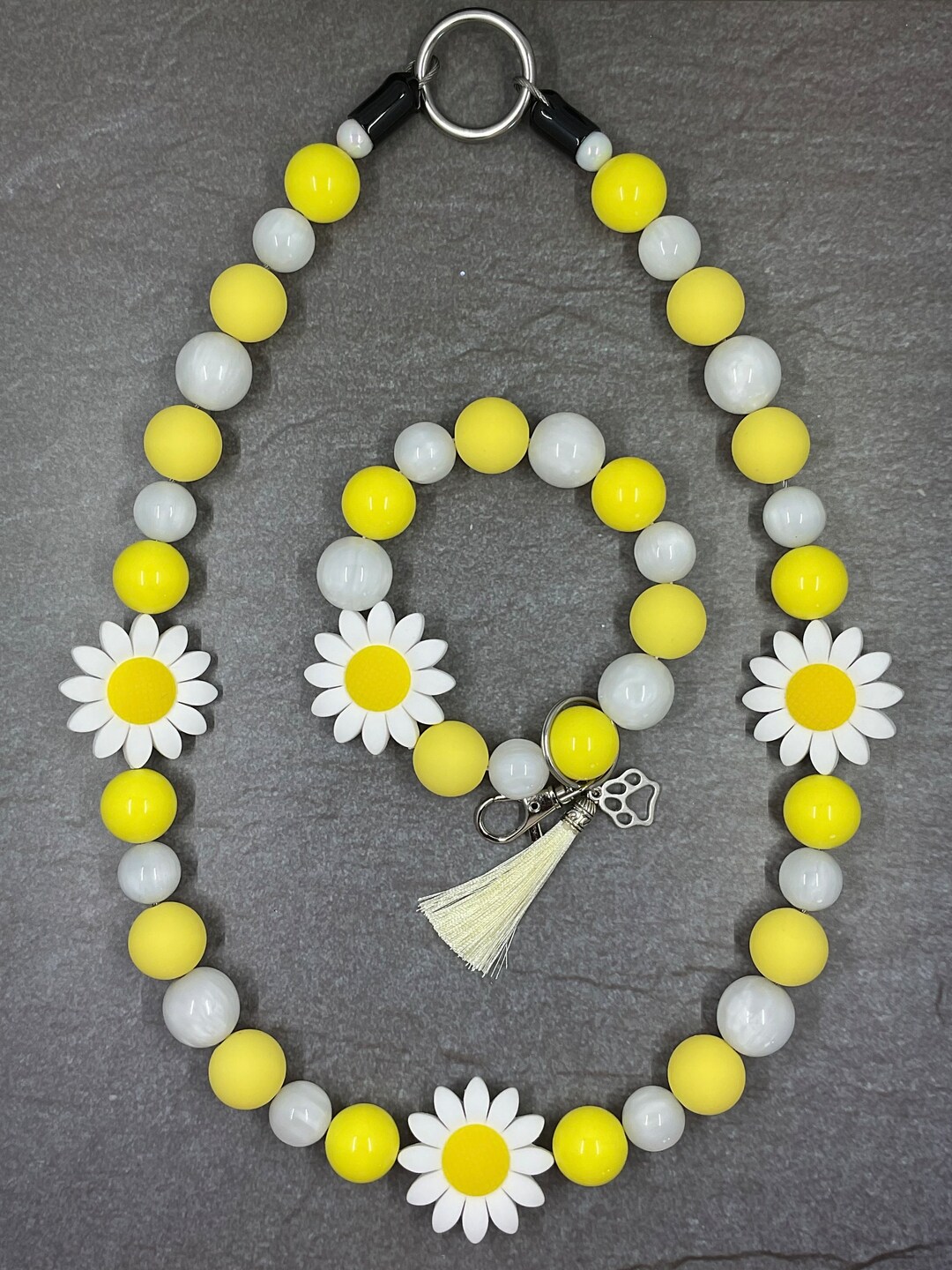 Daisy Daze Beaded Custom Dog Collar and Wristlet Keychain Set- Collar ...