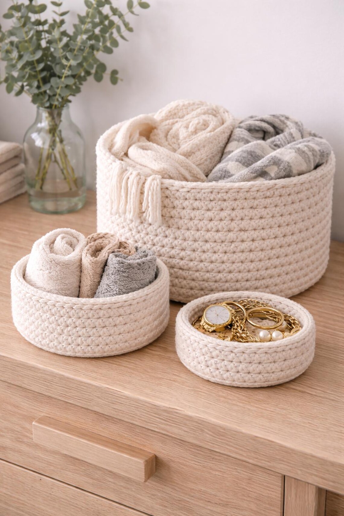Crochet Basket Pattern Set PDF, Chunky Storage Baskets | New Year Reset ...