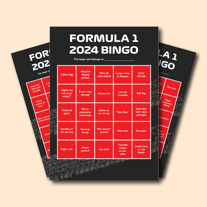 Formula 1 2024 Bingo Card Pack, Digital Download - Etsy