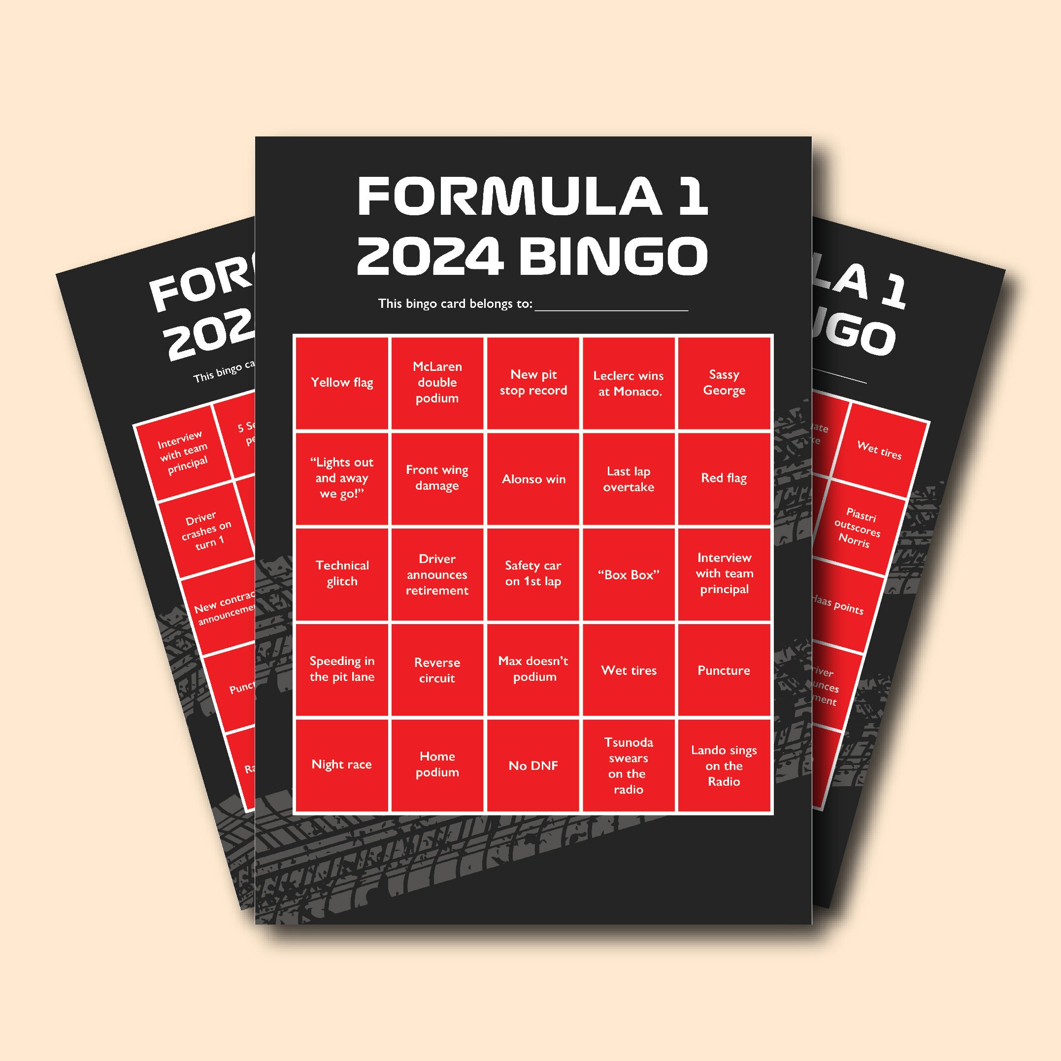 Formula 1 2024 Bingo Card Pack, Digital Download - Etsy