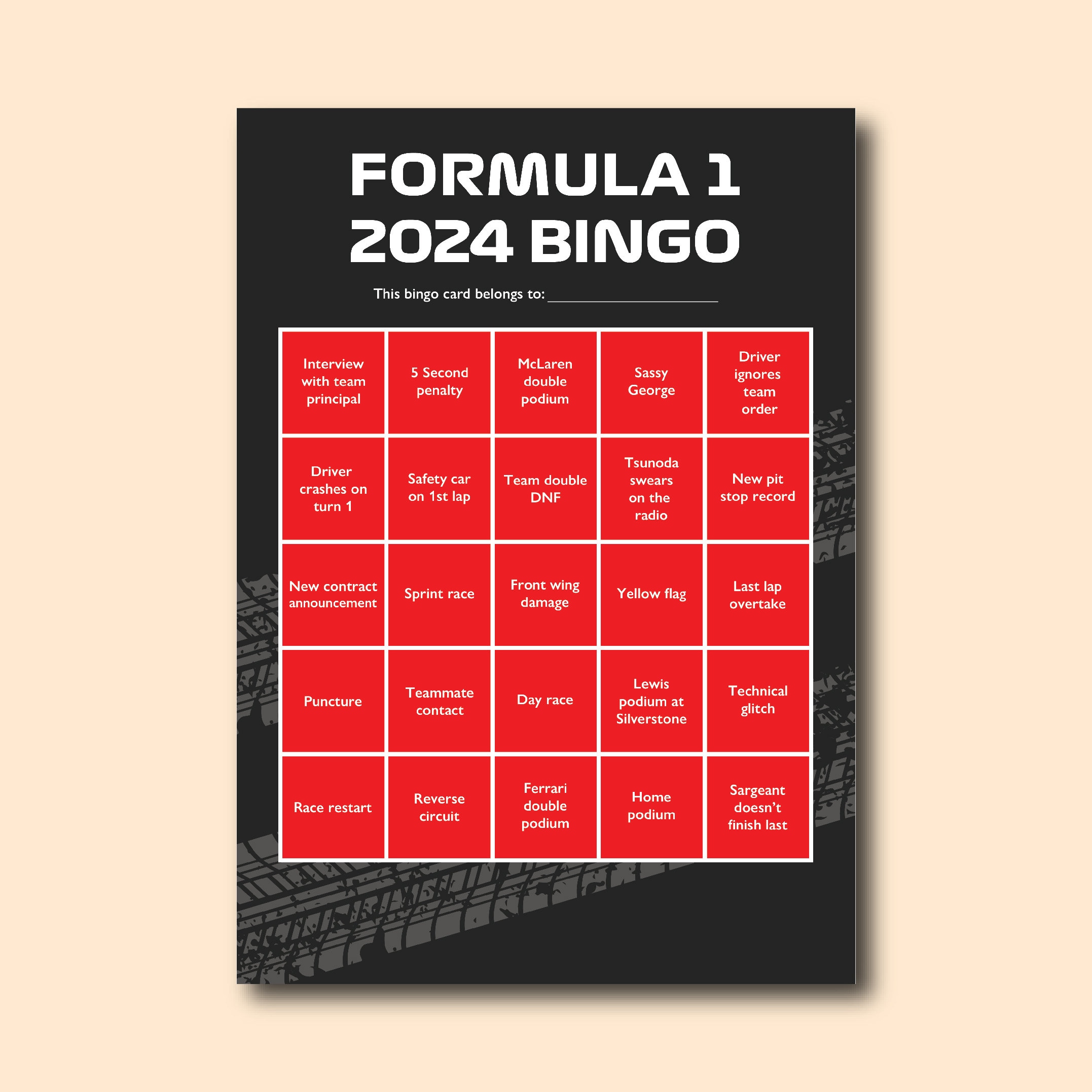 Formula 1 2024 Bingo Card Pack, Digital Download - Etsy