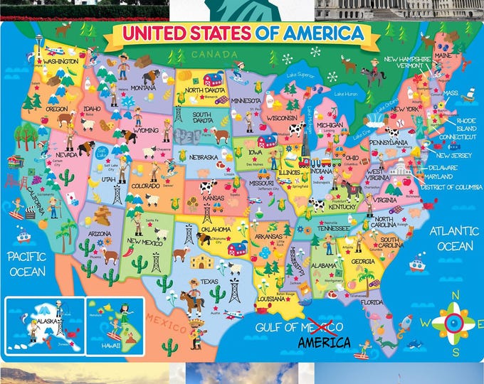 Colonial America Map Digital Art Print, Pictorial Map American Colonies ...