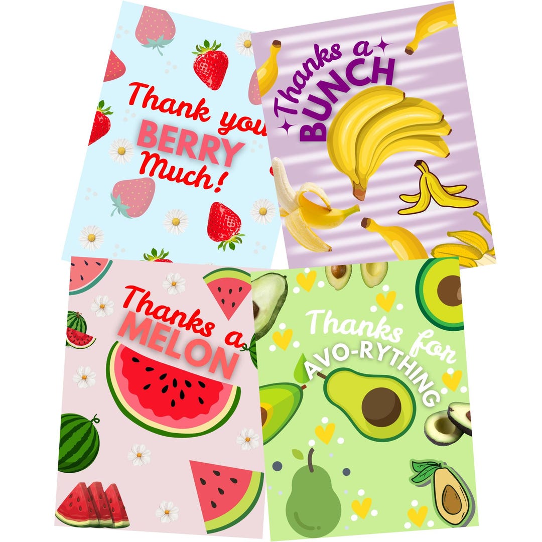 Funny Fruit Thank You Cards: Teacher Appreciation (digital Download) - Etsy