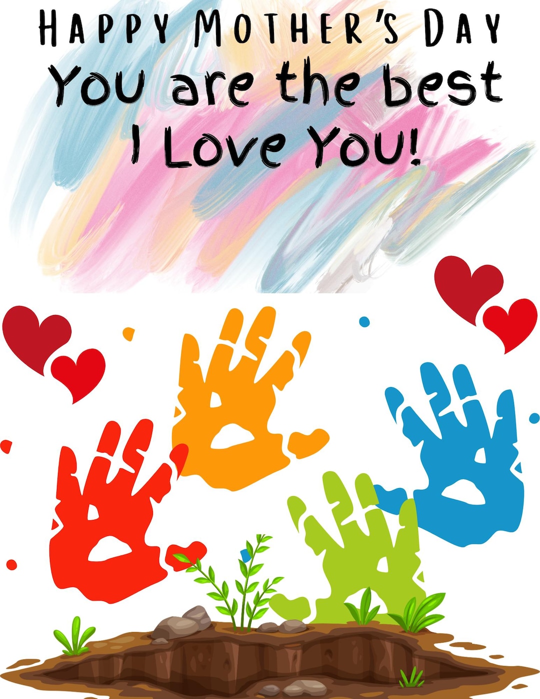 Mother's Day Garden Printable Card, Kids Hands Craft Digital Card ...