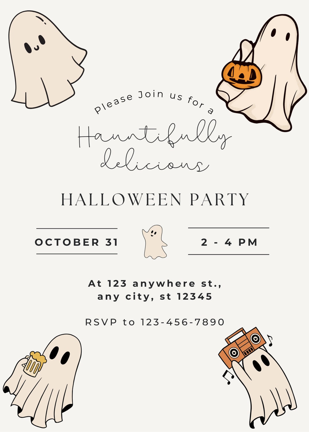 Customizable Halloween Party Invitations! Cute Ghosts! Canva Account ...