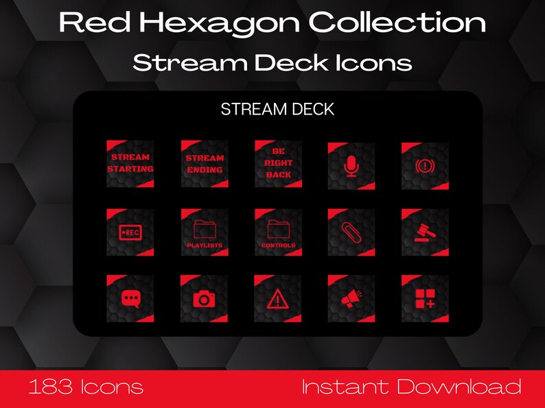 Red Hexagon Collection Stream Deck Icons 183 Icons for Elgato Stream ...