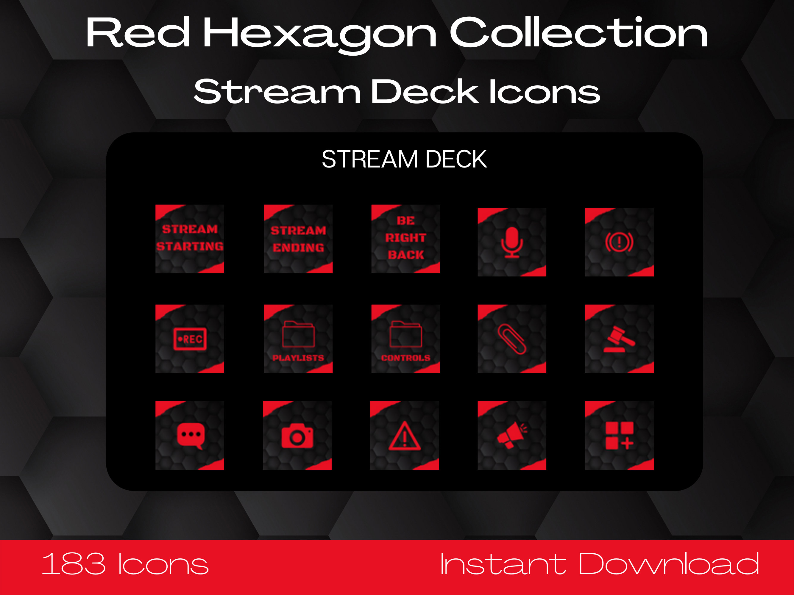Red Hexagon Collection Stream Deck Icons 183 Icons for Elgato Stream ...