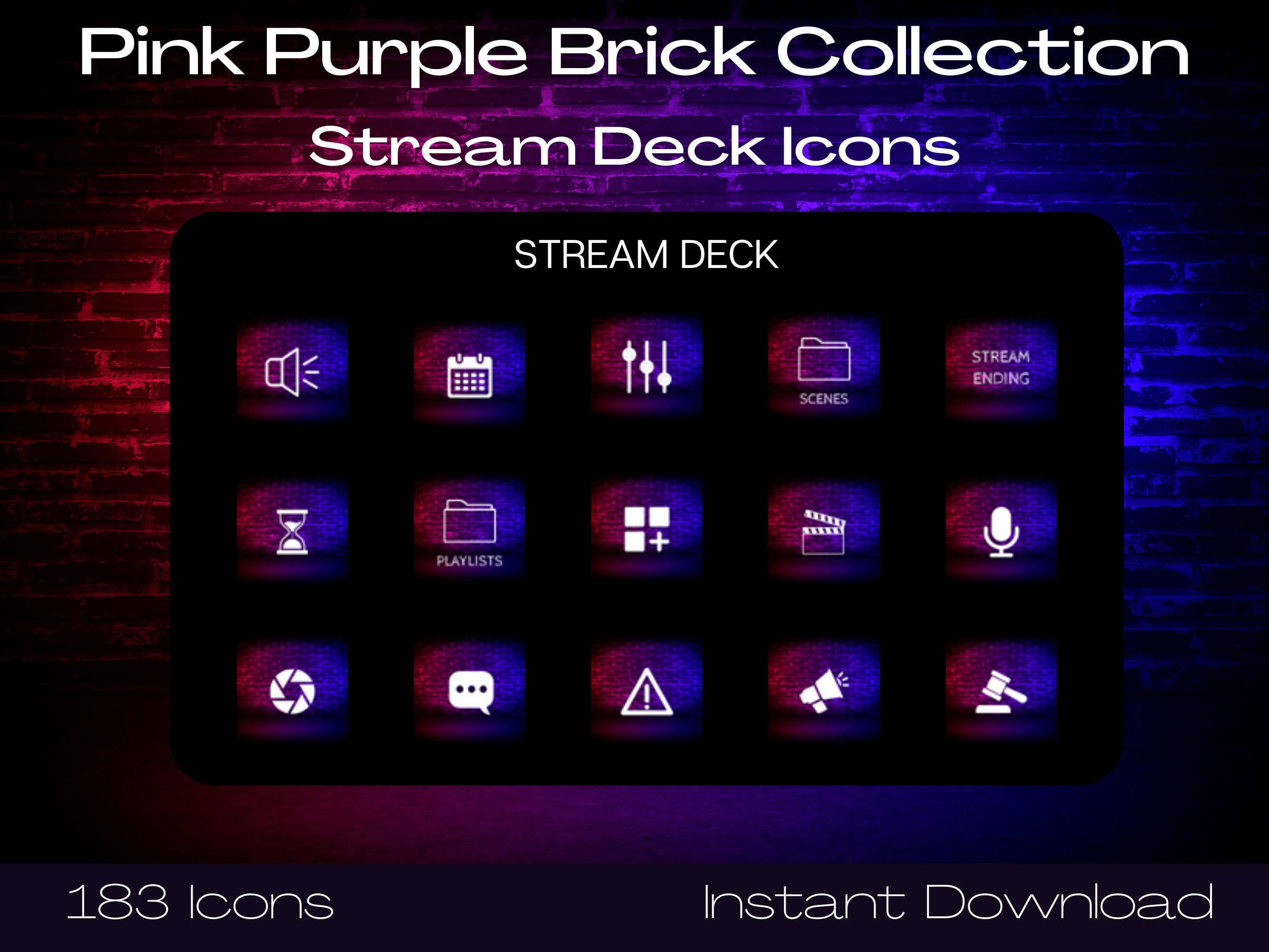 Pink Purple Brick Collection Stream Deck Icons 183 Icons for Elgato ...