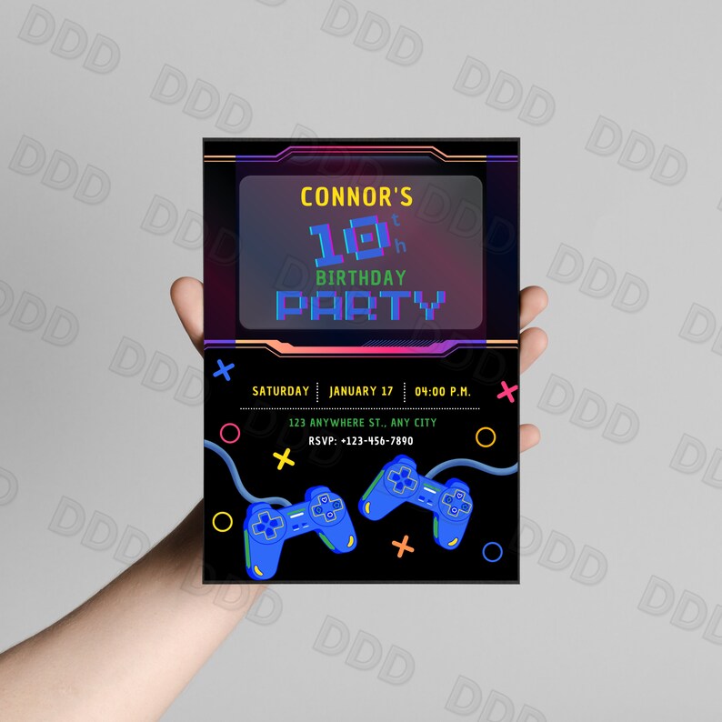 EDITABLE Video Game Party Invitation, Gamer Birthday Invite, Green Glow ...