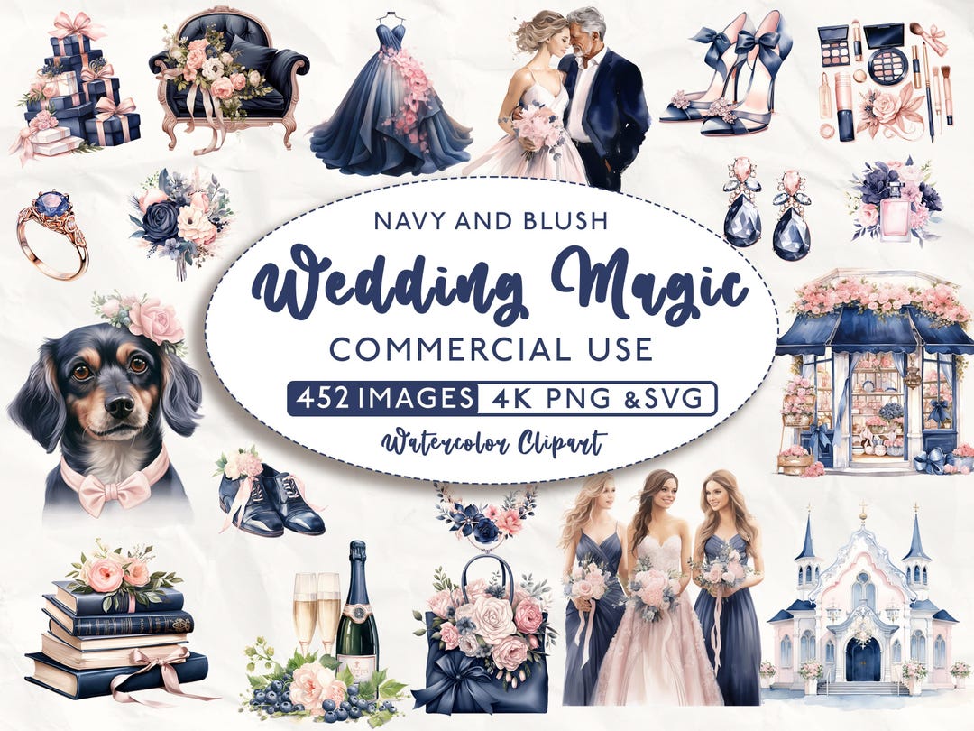 452 Navy and Blush Wedding Clipart Bundle, Wedding Clipart, Commercial ...