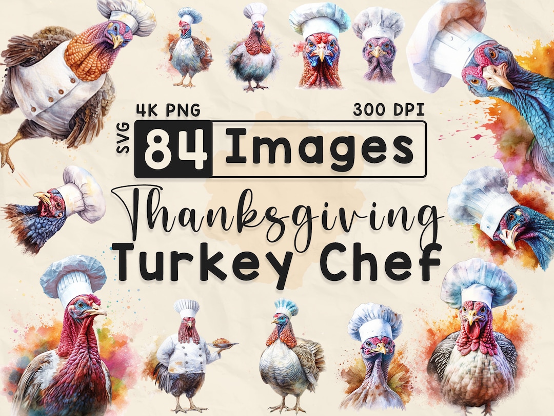84 Thanksgiving Turkey Chef Clipart, Watercolor Clipart, Fall Season ...