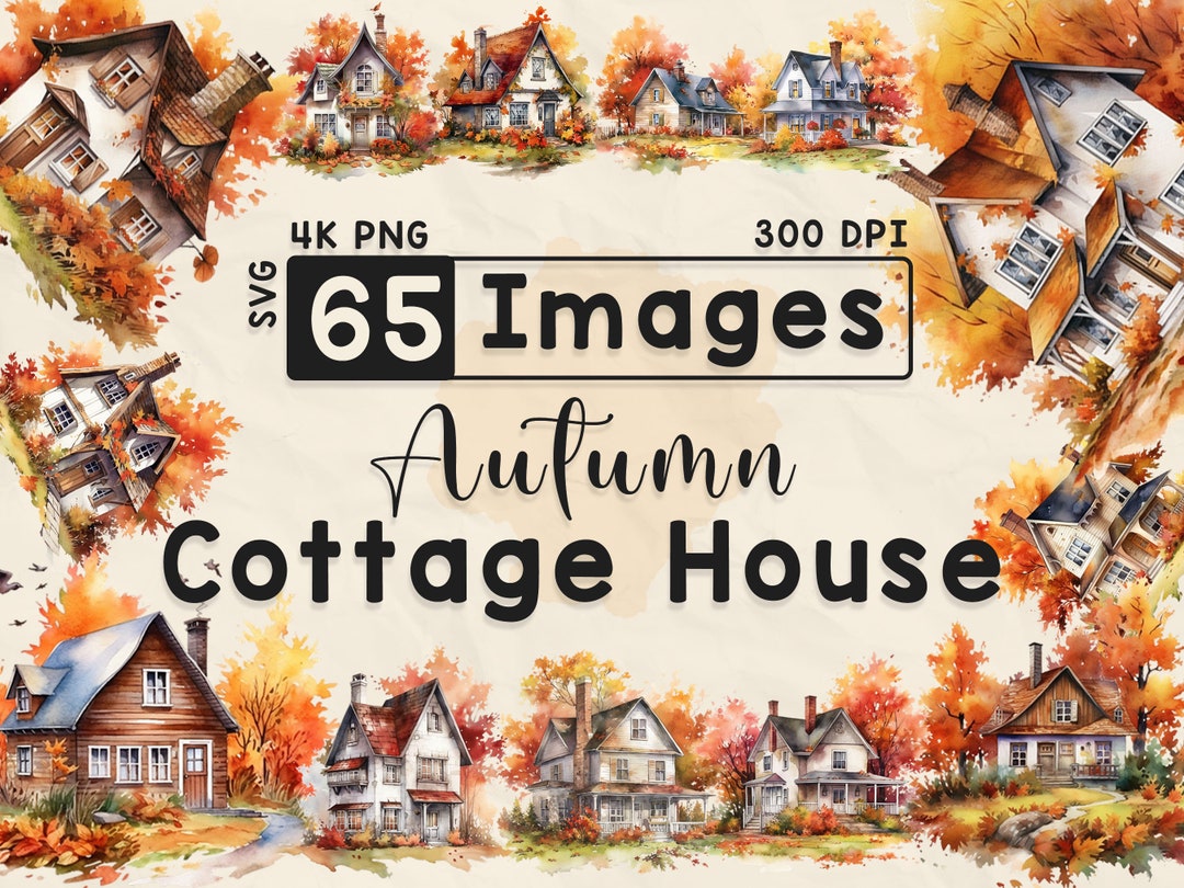 65 Autumn Cottage Clipart, Watercolor Clipart, Fall Season, Scrapbook ...