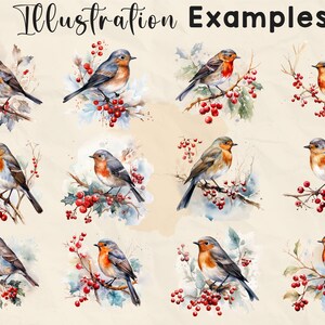 Christmas Robin Clipart, Watercolor Clipart, Christmas PNG, Holiday ...