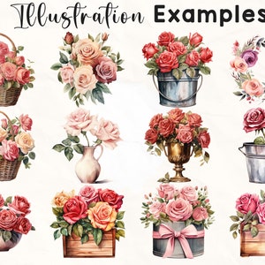 296 Rustic Roses Clipart Bundle, Watercolor Floral Clipart, Rose ...