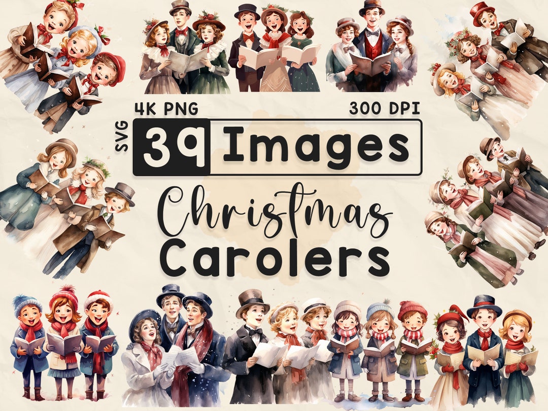 Christmas Carolers Clipart, Watercolor Clipart, Christmas PNG, Singers ...