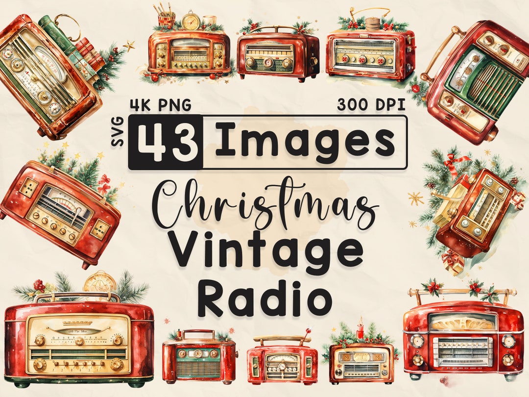 Christmas Vintage Radio Clipart, Watercolor Clipart, Festive Season ...