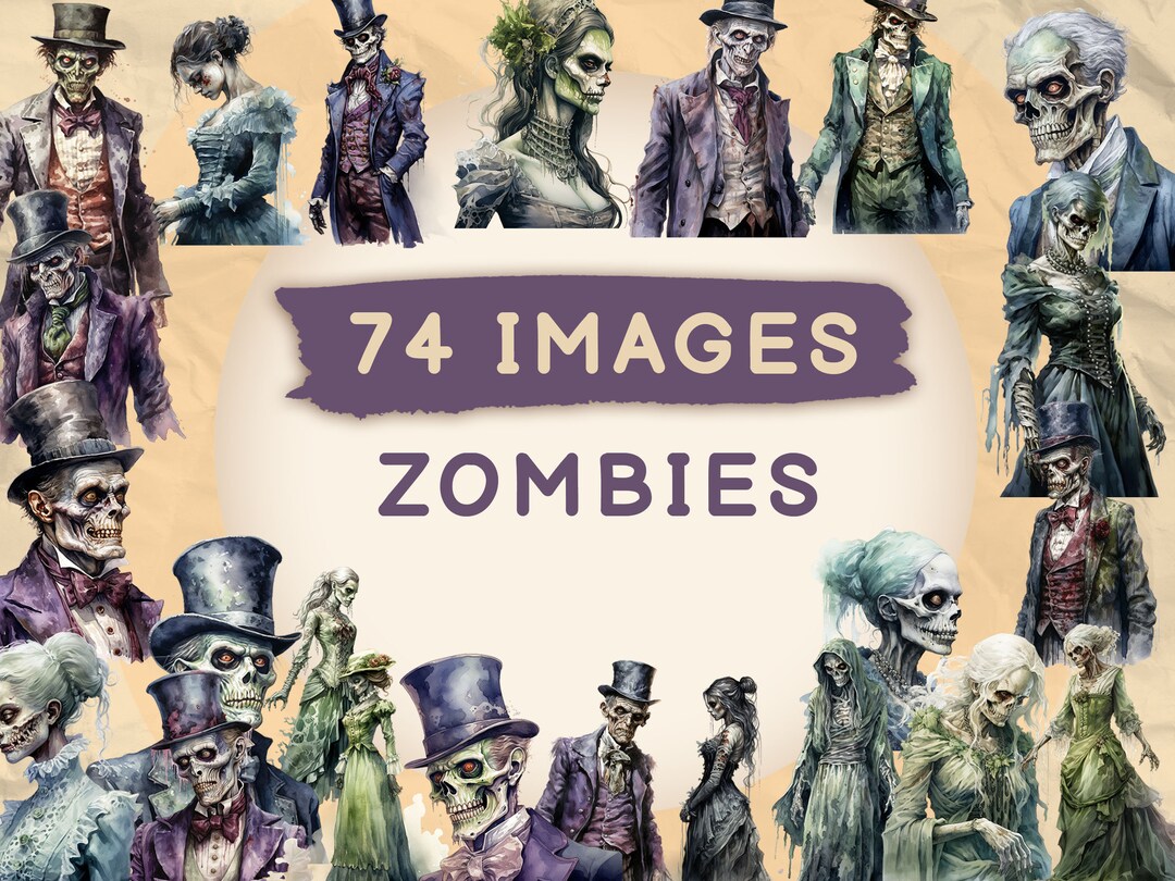 74 Halloween Zombie Clipart, Watercolor Clipart, Halloween PNG, Spooky ...