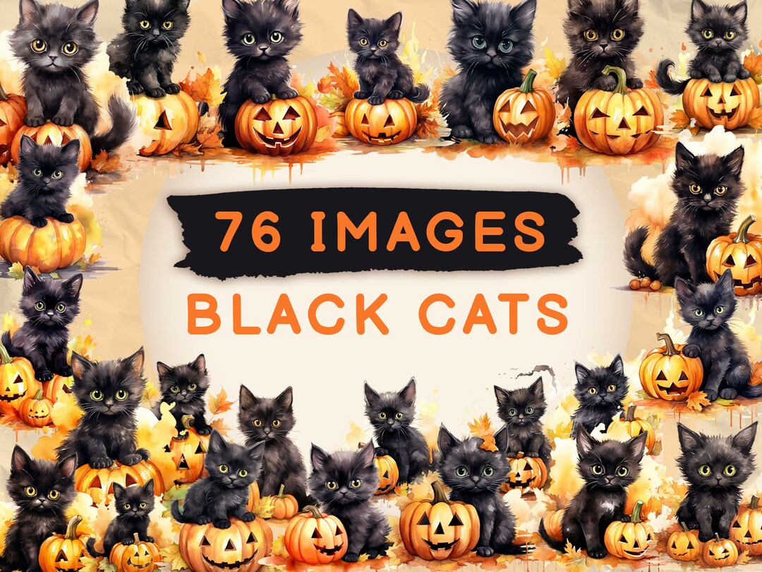 76 Halloween Black Cat Clipart, Watercolor Kitten Clipart, Halloween ...