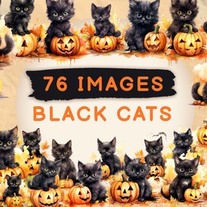 76 Halloween Black Cat Clipart, Watercolor Kitten Clipart, Halloween ...