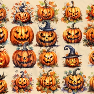 92 Halloween Pumpkin Clipart, Watercolor Clipart, Halloween PNG, Spooky ...