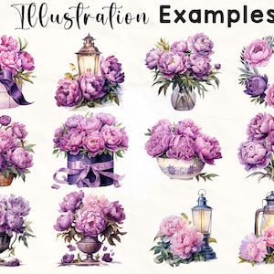 377 Purple Peonies Clipart Bundle, Watercolor Floral Clipart, Peony ...