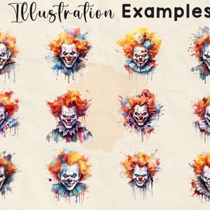52 Halloween Scary Clown Clipart, Watercolor Clipart, Halloween PNG ...