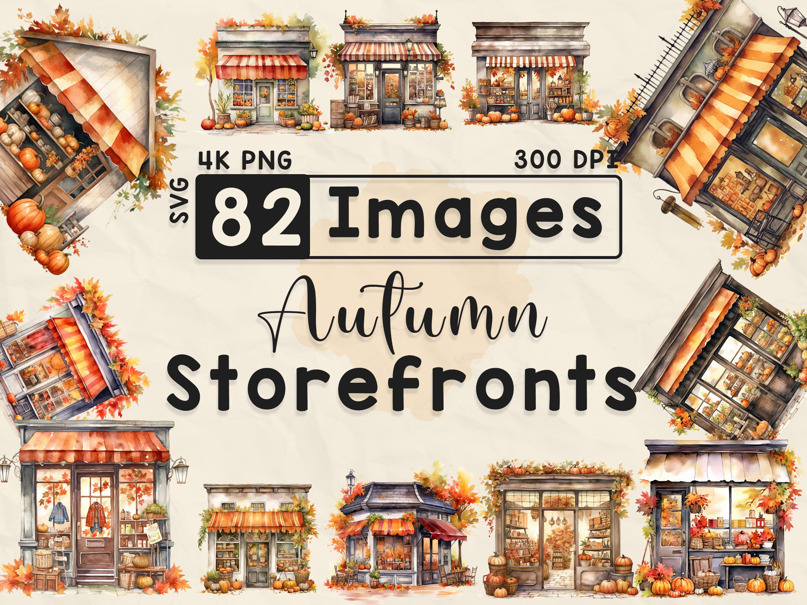 82 Autumn Storefront Clipart Watercolor Clipart Fall Season - Etsy
