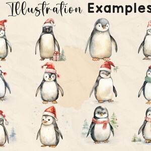 Christmas Penguin Clipart, Watercolor Clipart, Christmas PNG, Scrapbook ...