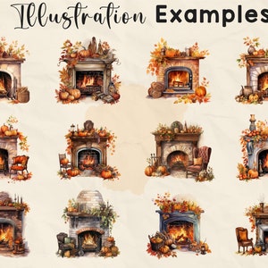 53 Autumn Cozy Fireplace Clipart, Watercolor Clipart, Fall Season ...