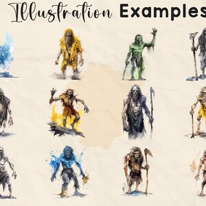 48 Spooky Halloween Zombie Caveman Clipart, Watercolor Clipart ...