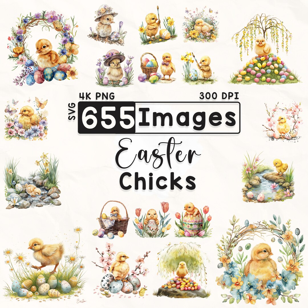 655 Easter Chicks Clipart Bundle, Watercolor Easter Clipart, Chick ...