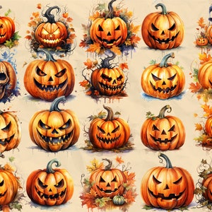 92 Halloween Pumpkin Clipart, Watercolor Clipart, Halloween PNG, Spooky ...