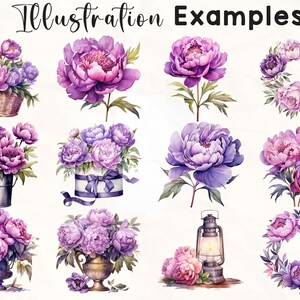 377 Purple Peonies Clipart Bundle, Watercolor Floral Clipart, Peony ...
