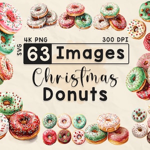 Christmas Donuts Clipart, Watercolor Clipart, Christmas PNG, Scrapbook ...
