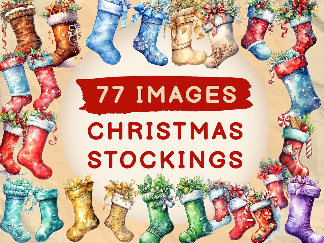 77 Christmas Stocking Clipart, Watercolor Clipart, Christmas PNG ...