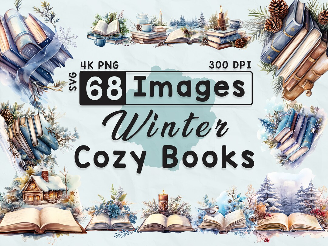 68 Winter Cozy Books Clipart, Watercolor Clipart, Snow Season ...