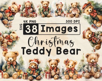 Christmas Teddy Bear Clipart 11 JPG Watercolor Clipart - Etsy