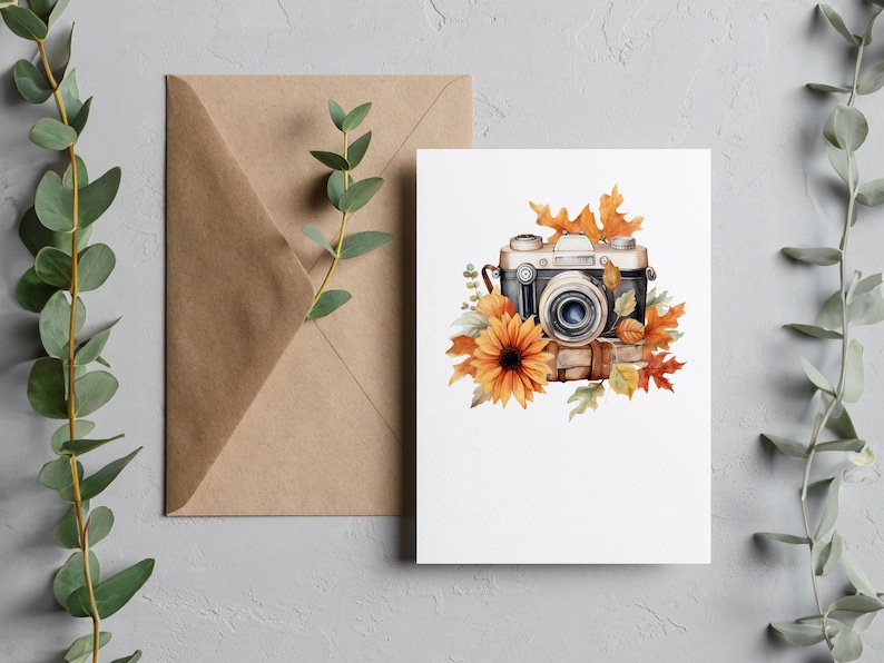 56 Autumn Boho Camera Watercolor Clipart Fall Clipart - Etsy