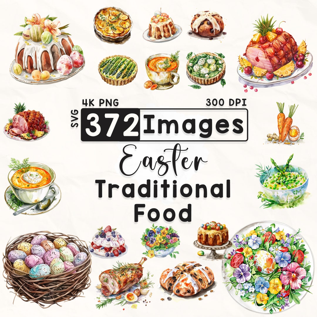 372 Easter Food Clipart Bundle, Watercolor Easter Clipart, Bunny ...