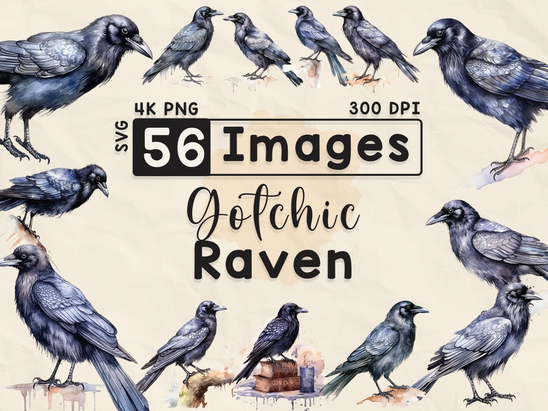 56 Spooky Gothic Raven Clipart, Watercolor Clipart, Halloween PNG ...