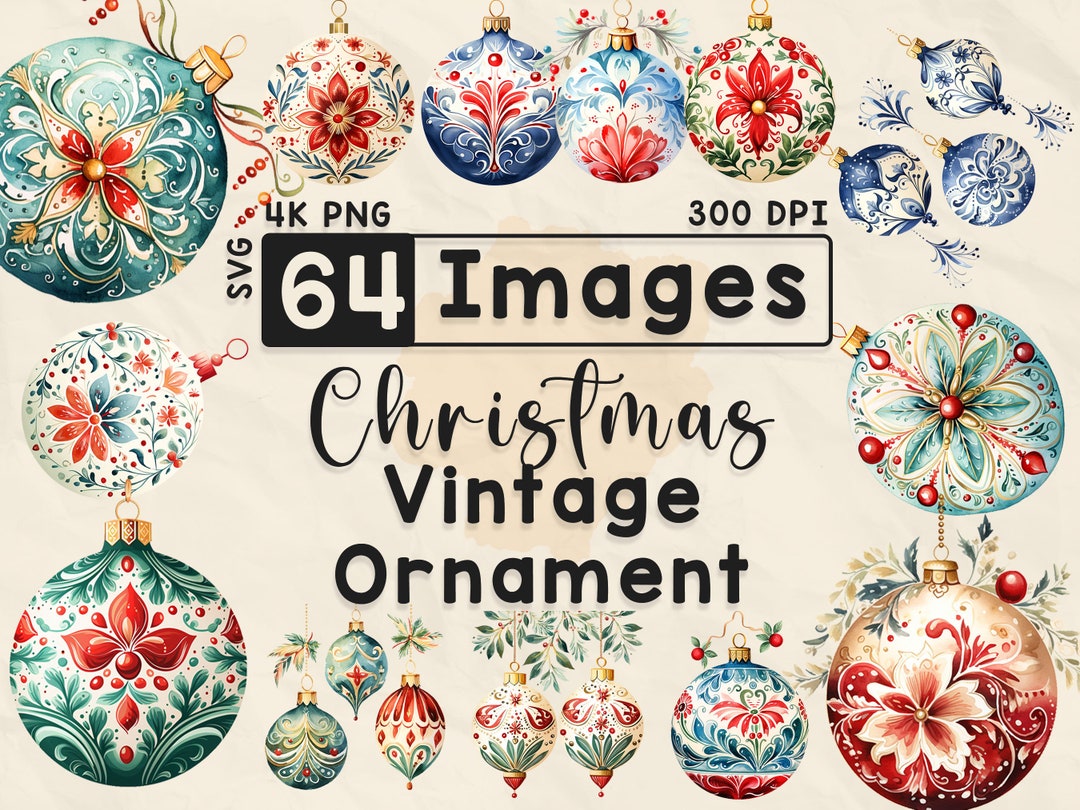 Christmas Vintage Ornament Clipart, Watercolor Clipart, Christmas PNG ...