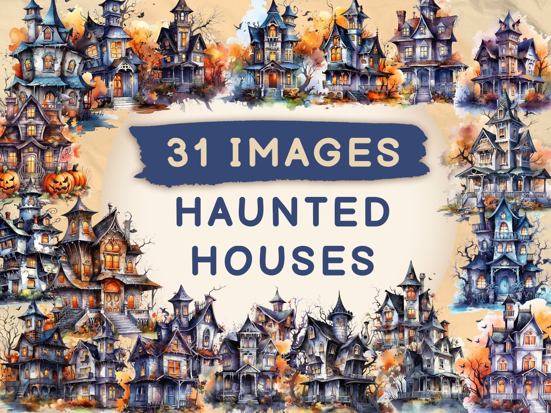31 Halloween Haunted House Clipart, Watercolor Clipart, Halloween PNG ...