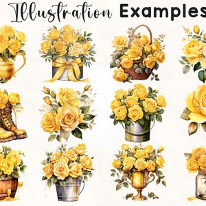 321 Yellow Roses Clipart Bundle, Watercolor Floral Clipart, Rose ...