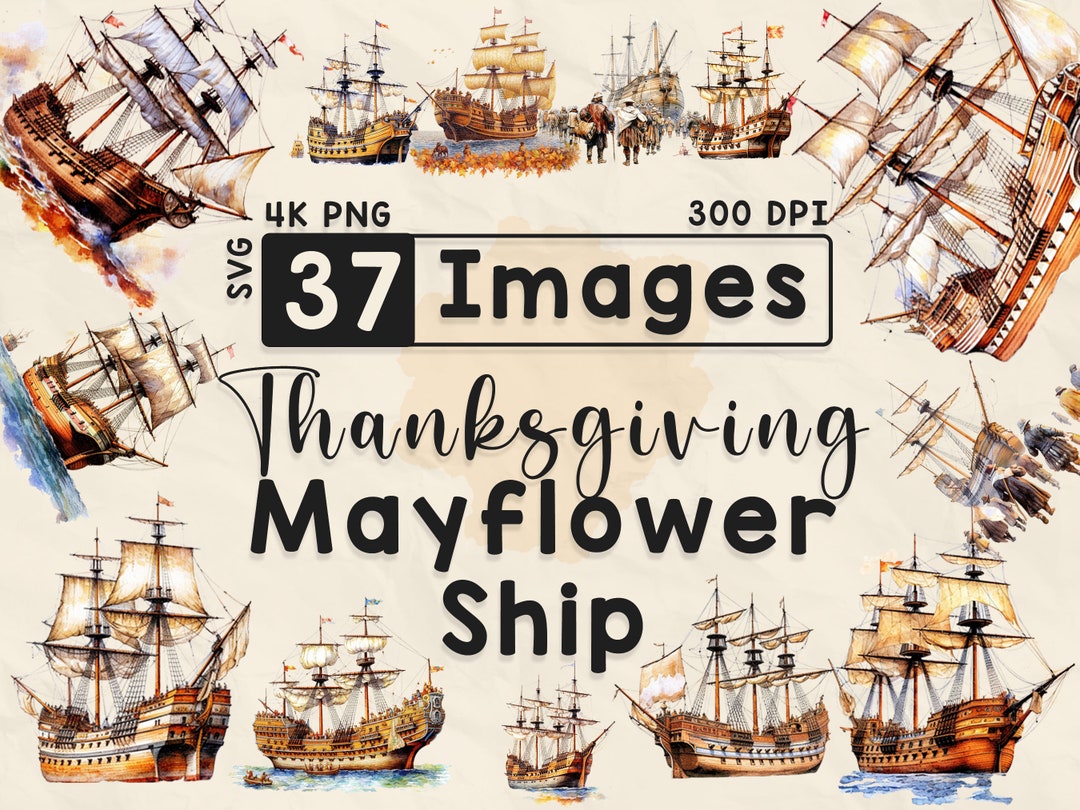 37 Thanksgiving Mayflower Ship Clipart, Watercolor Clipart, Fall Season ...