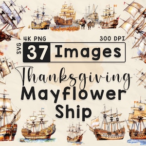 37 Thanksgiving Mayflower Ship Clipart, Watercolor Clipart, Fall Season ...