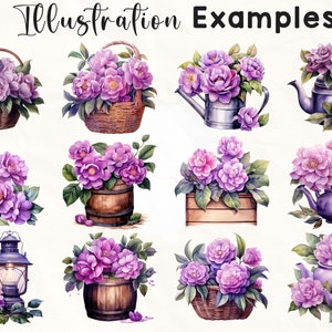301 Purple Camellias Clipart Bundle, Watercolor Floral Clipart ...