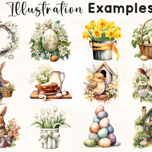 800 Vintage Easter Clipart Bundle, Watercolor Easter Clipart, Bunny ...